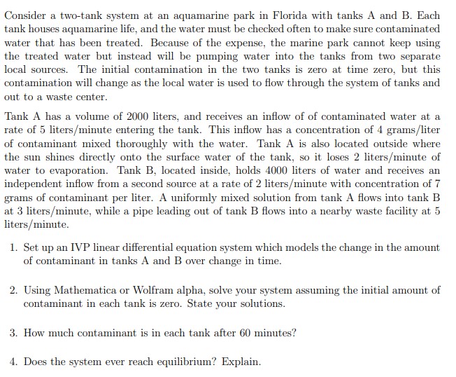 Solved Consider a two-tank system at an aquamarine park in | Chegg.com