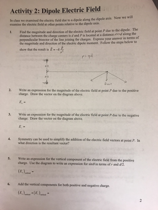 Solved Activity 2: Dipole Electric Field Now we will In | Chegg.com