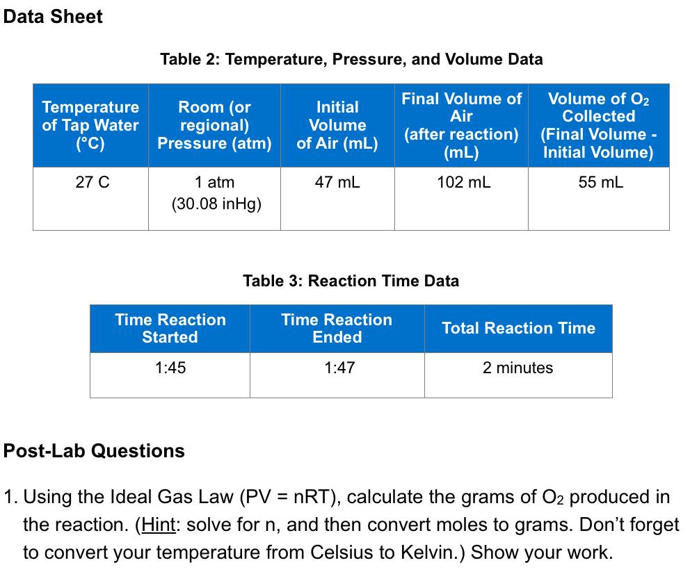 Solved Using the Ideal Gas Law (PV = nRT), calculate the | Chegg.com