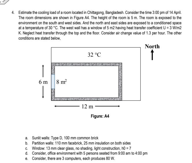 Solved 4. ﻿Estimate the cooling load of a room located in | Chegg.com