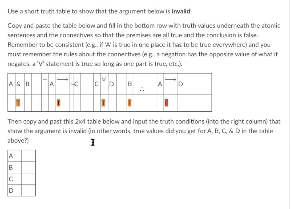 Solved Use a short truth table to show that the argument | Chegg.com