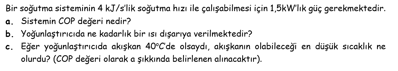 Solved a. ﻿Sistemin COP değeri nedir?b. ﻿Yoğunlaştırıcıda ne | Chegg.com