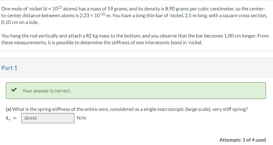 Solved One mole of 'nickel (6×1023 atoms) has a mass of 59 | Chegg.com