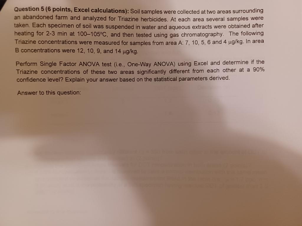 Solved Question 5 (6 points, Excel calculations): Soil | Chegg.com