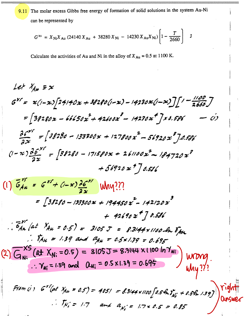 Solved The molar excess Gibbs free energy of formation of | Chegg.com