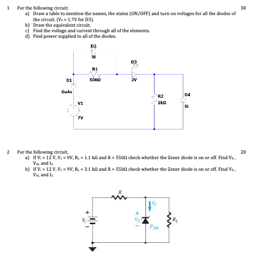 Solved 1 30 For the following drcuit: a) Draw a table to | Chegg.com