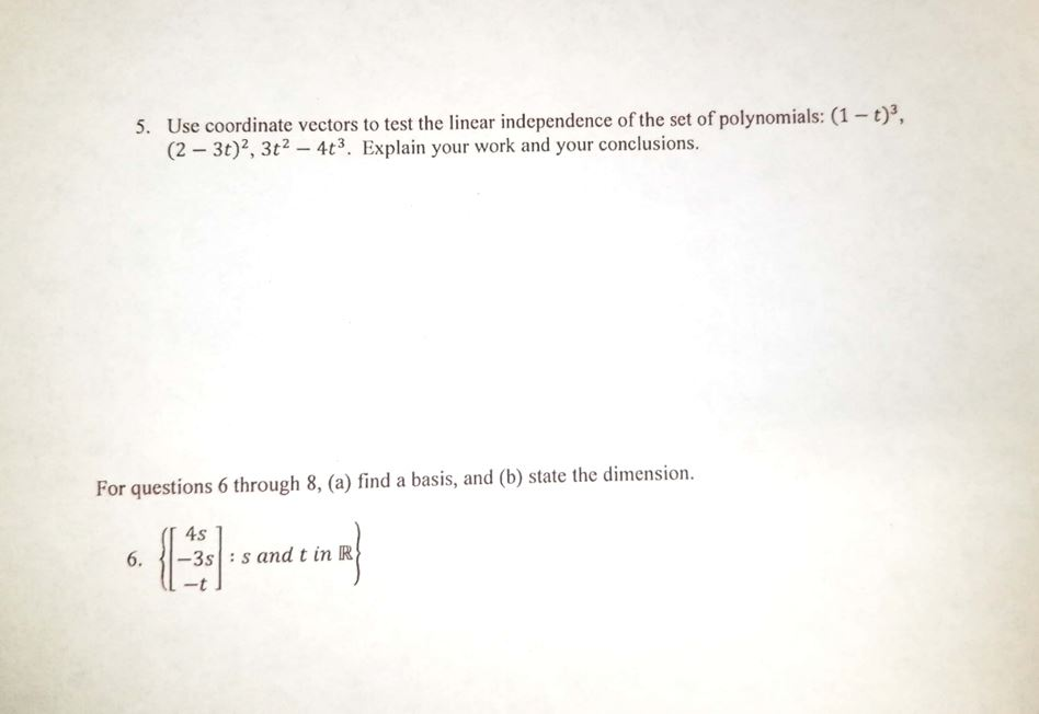 Solved 5. Use coordinate vectors to test the linear | Chegg.com