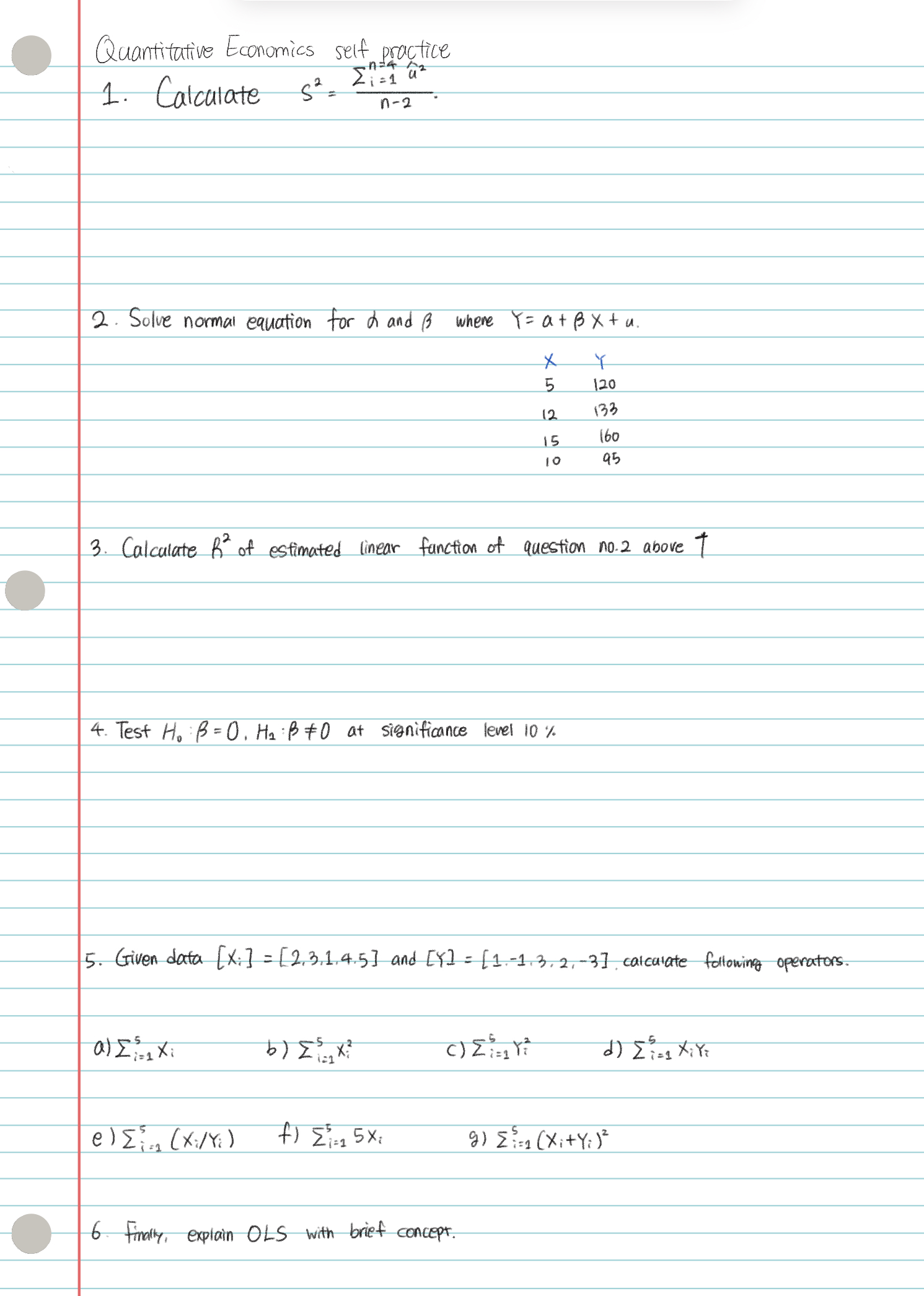 Solved Quantitative Economics self practice 1. Calculate | Chegg.com