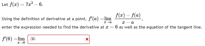 Solved Let f(x)=7x2-6.Using the definition of derivative at | Chegg.com