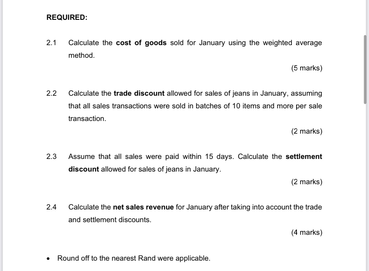Solved 2.1 Calculate the cost of goods sold for January | Chegg.com