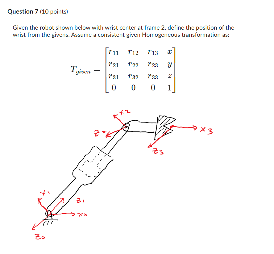 Solved Given the robot shown below with wrist center at | Chegg.com
