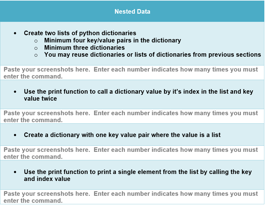 Solved Nested Data Create two lists of python dictionaries o | Chegg.com