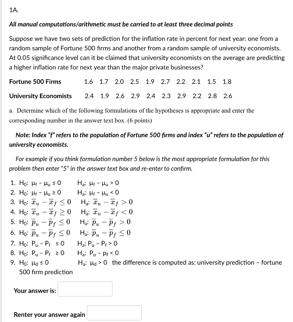 Solved 1A. All manual computations/arithmetic must be | Chegg.com