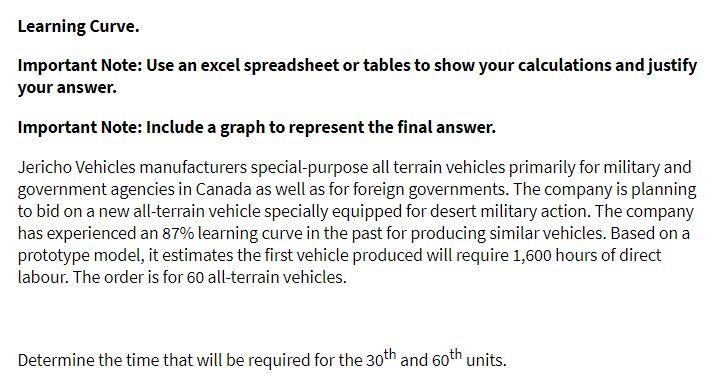 Solved Learning Curve. Important Note: Use an excel | Chegg.com