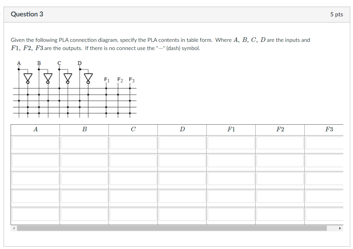 Solved Question 3 5 pts Given the following PLA connection | Chegg.com