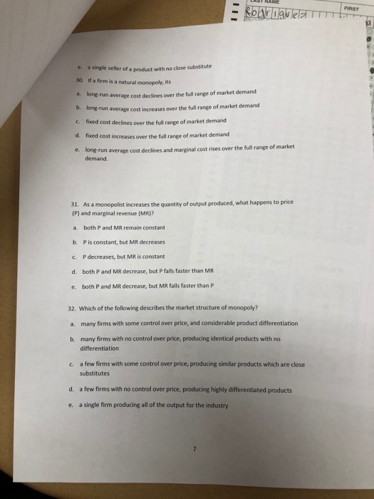 Solved FIRST e. a single seller of a product with no close | Chegg.com