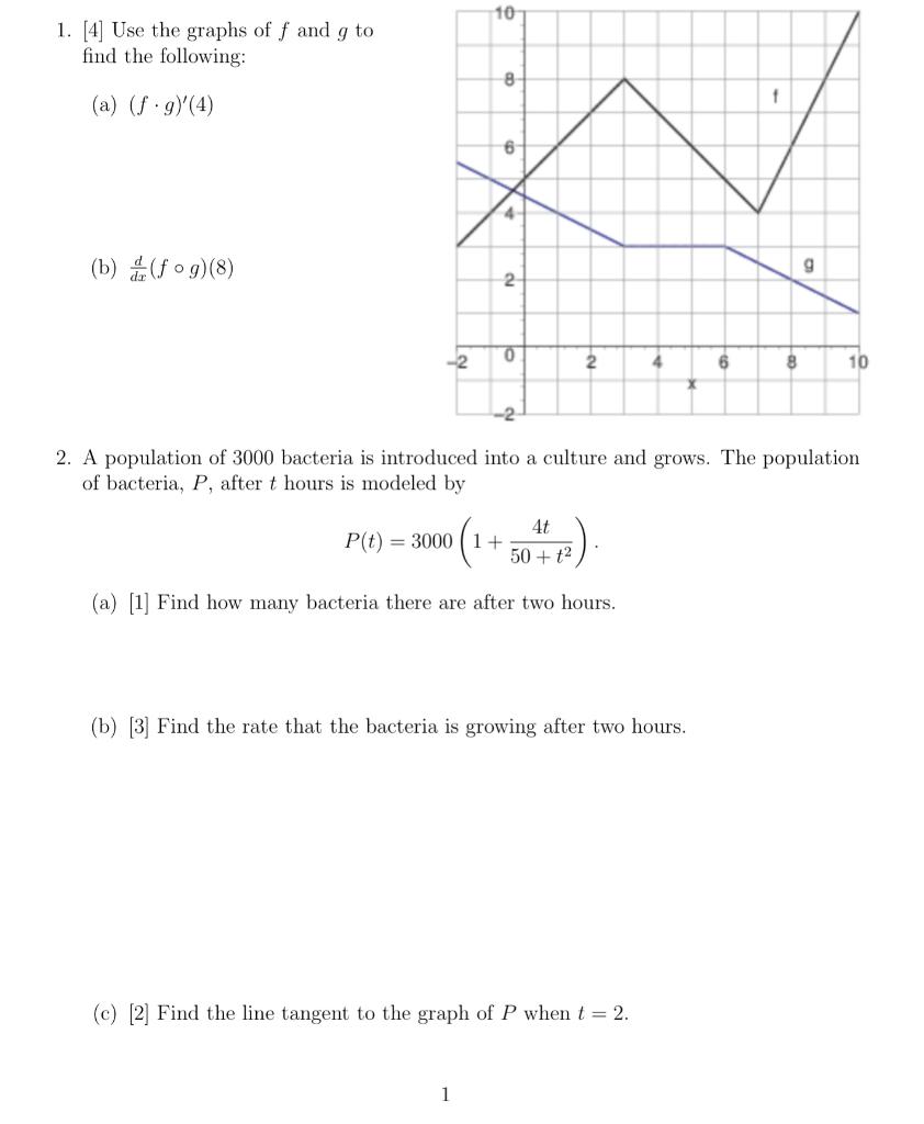 Solved 10 1. [4] Use the graphs of f and g to find the | Chegg.com
