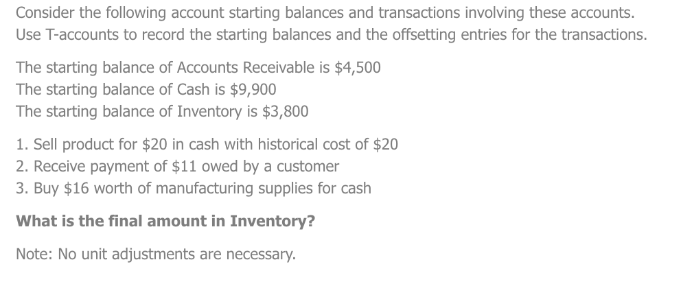 Solved Consider the following account starting balances and | Chegg.com