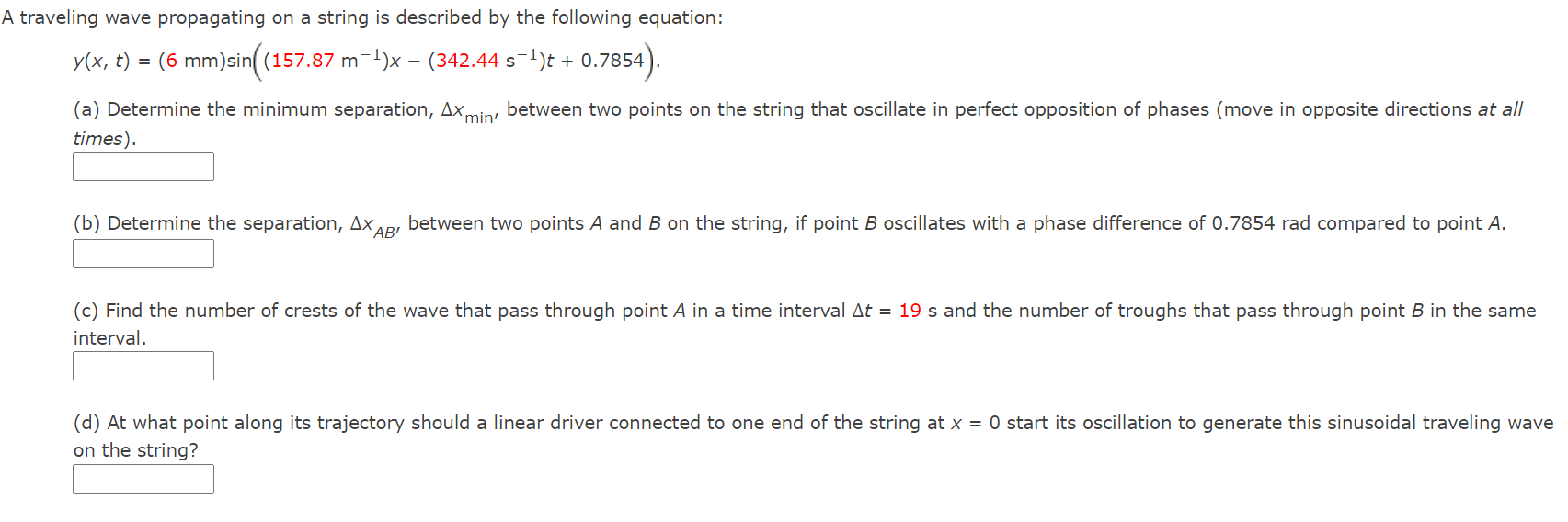 Solved = A traveling wave propagating on a string is | Chegg.com