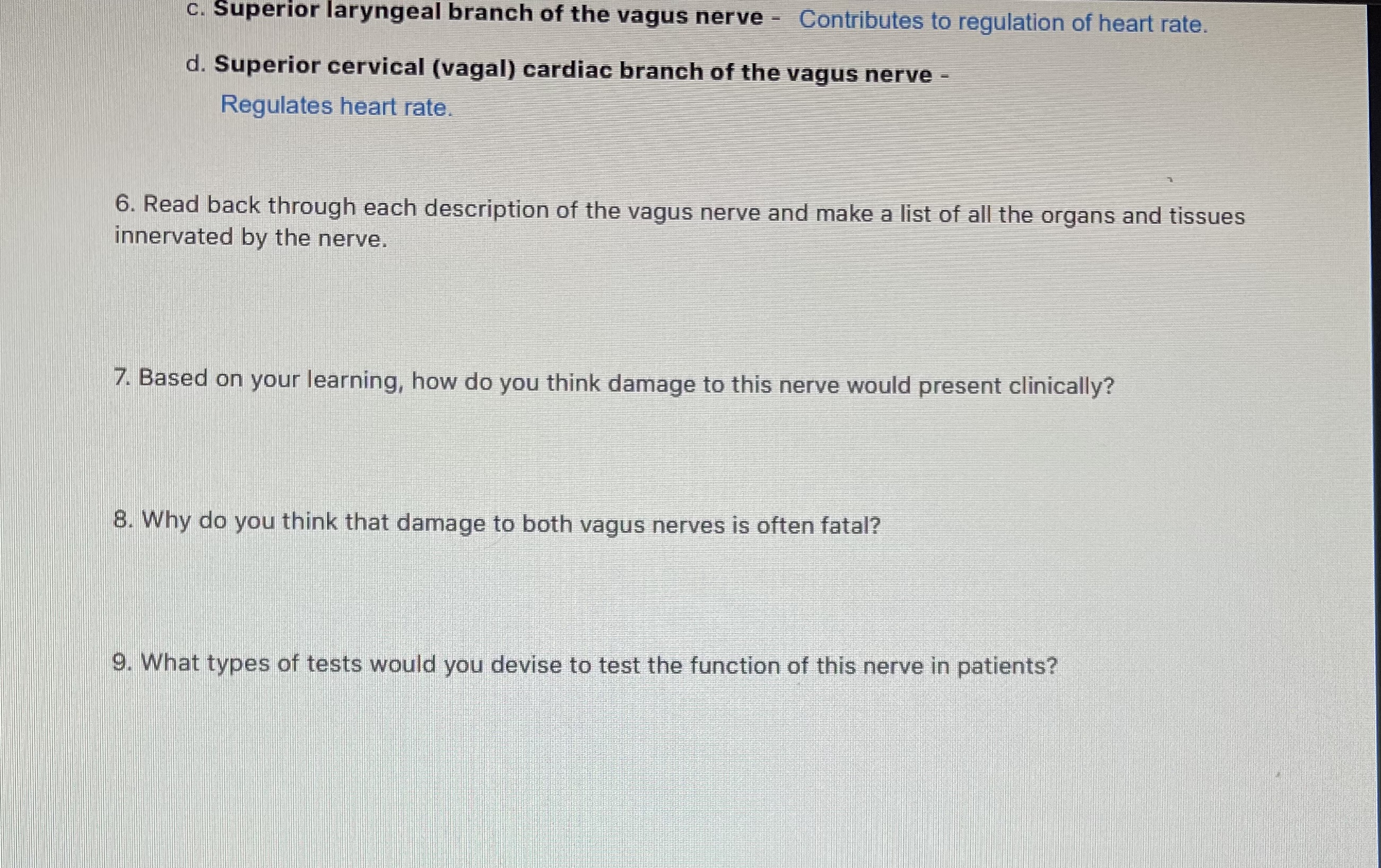 Solved Read back through each description of the vagus nerve | Chegg.com