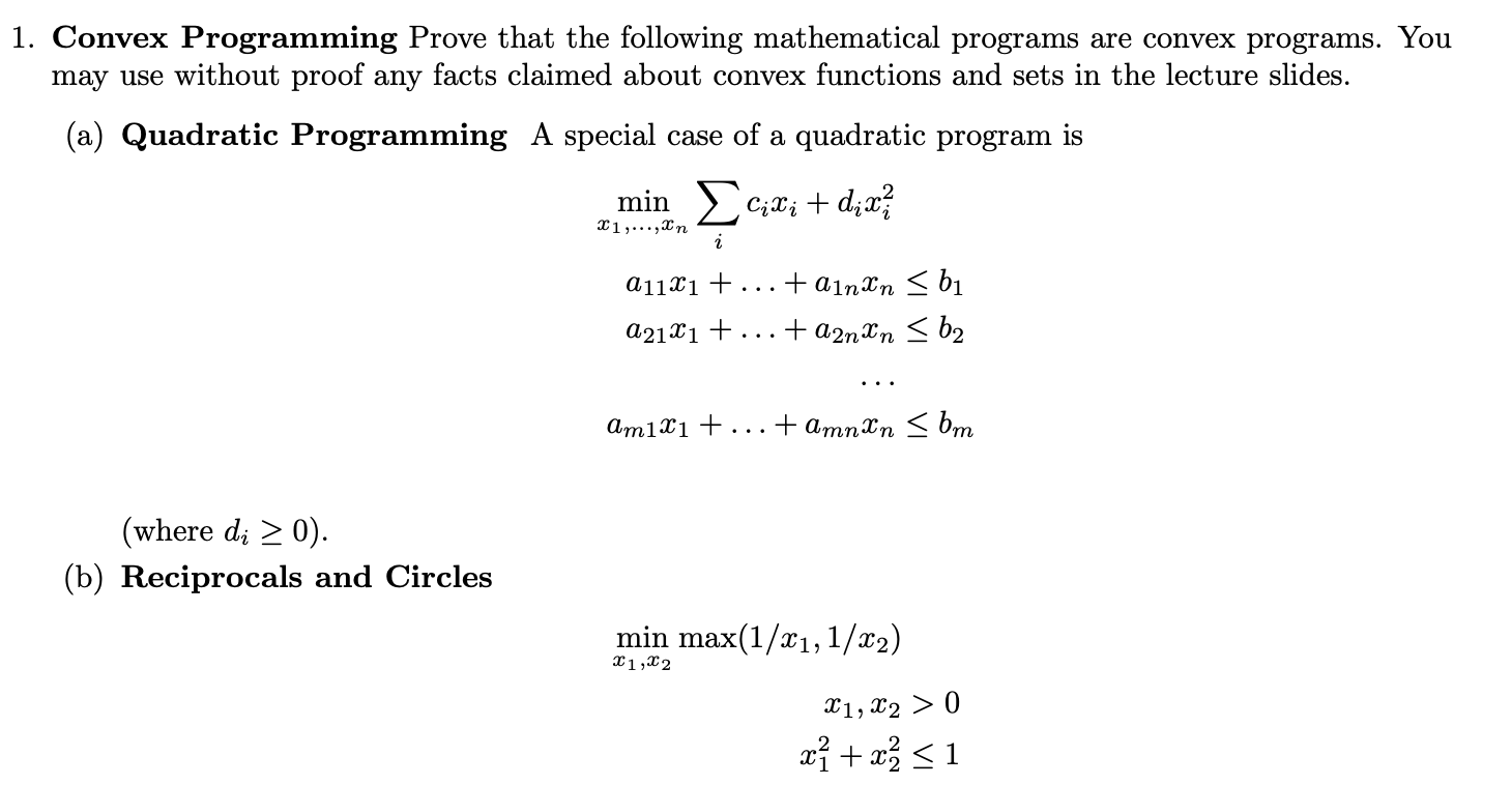 1 Convex Programming Prove That The Following
