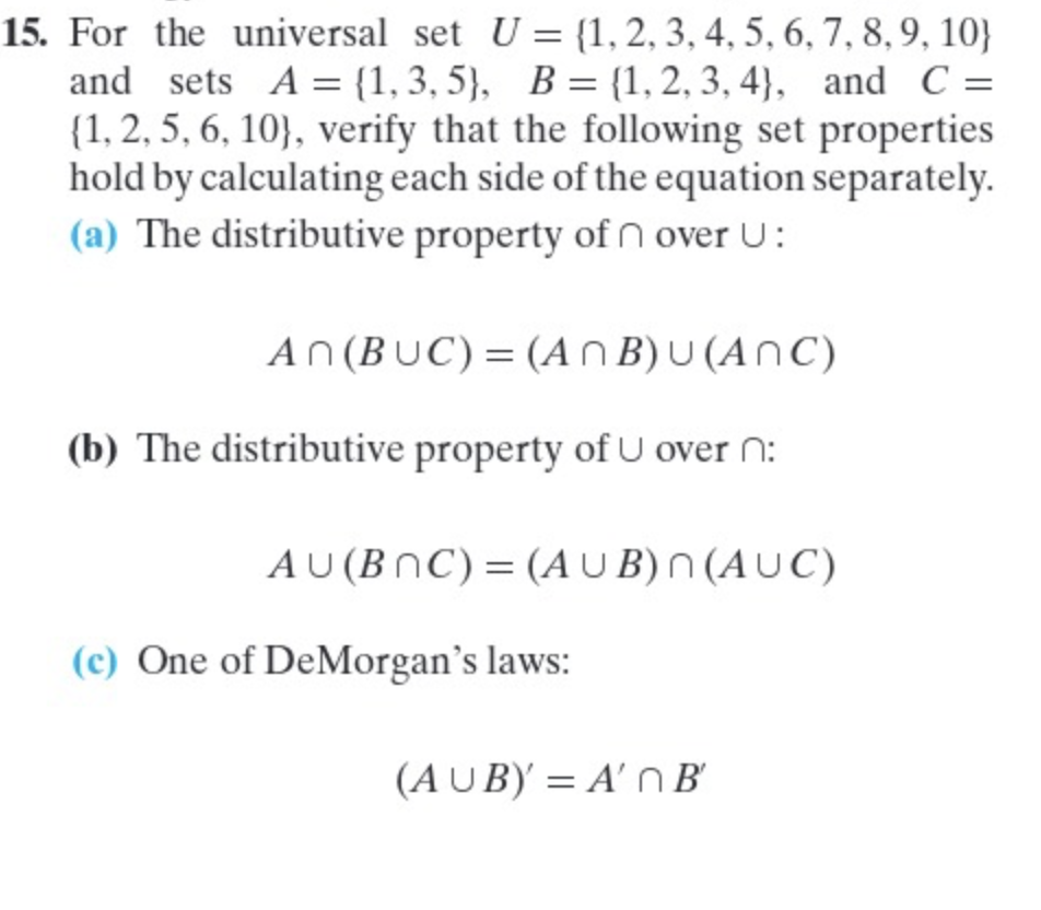 Solved For the universal set U={1,2,3,4,5,6,7,8,9,10} and | Chegg.com