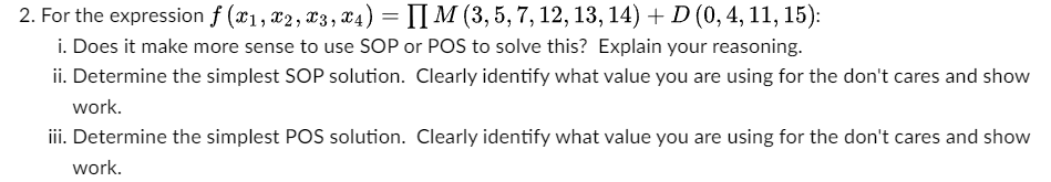 Solved 2. For the expression | Chegg.com