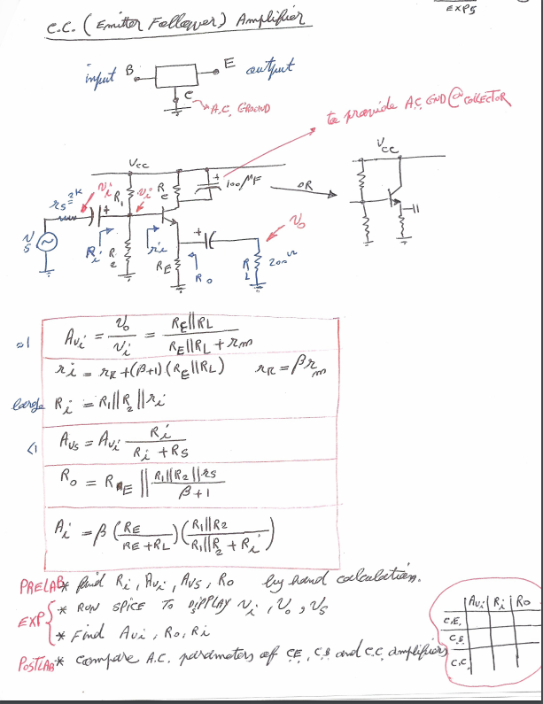 Solved EXP5 e.c. (Emitter Follower) Amplifier infant et | Chegg.com