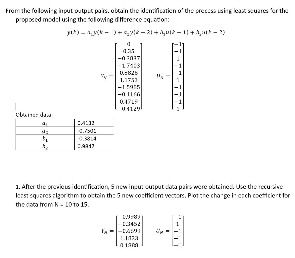 Solved From the following input-output pairs, obtain the | Chegg.com