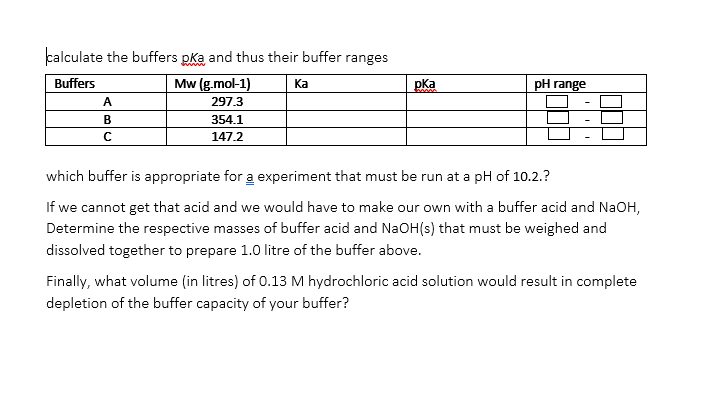 Solved calculate the buffers pKa and thus their buffer | Chegg.com
