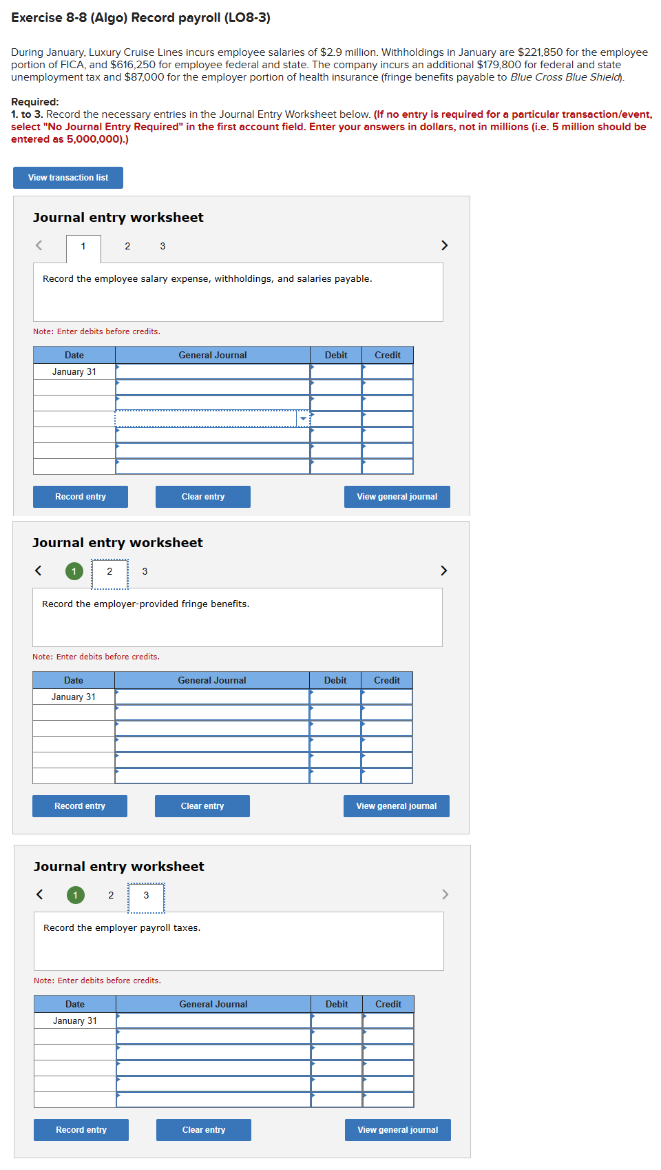 Solved Exercise 8-8 (Algo) Record payroll (LO8-3) During | Chegg.com