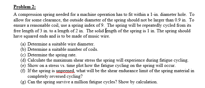 Solved Problem 2: A compression spring needed for a machine | Chegg.com