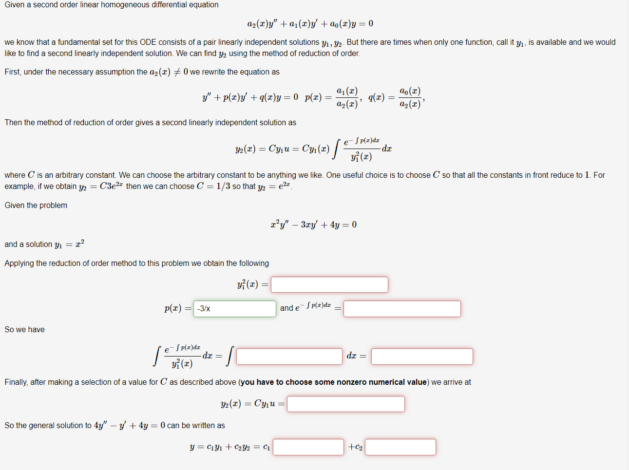 Solved Given A Second Order Linear Homogeneous Differential 8421