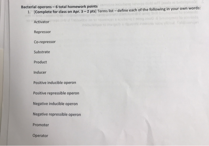 Solved Bacterial operons-6 total homework points Complete | Chegg.com