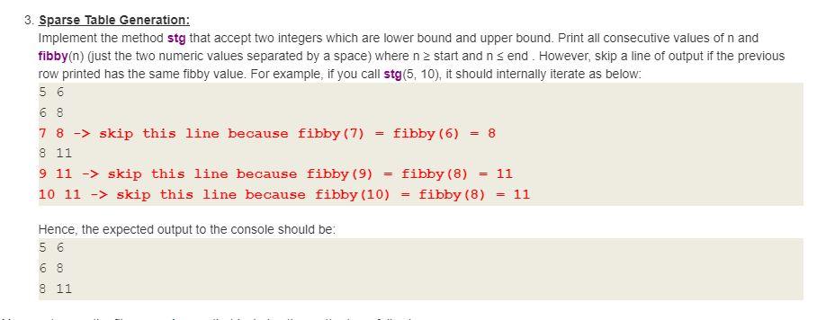 Solved Sparse Table Generation: Implement the method stg | Chegg.com