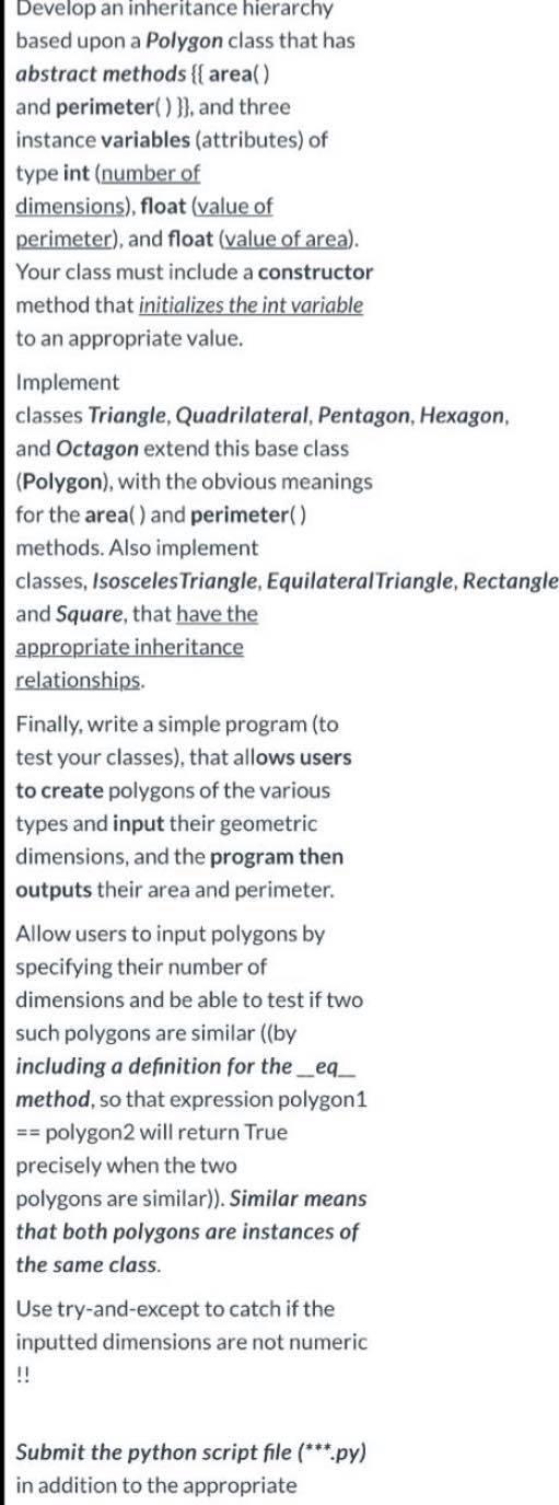 Solved Develop An Inheritance Hierarchy Based Upon A Polygon
