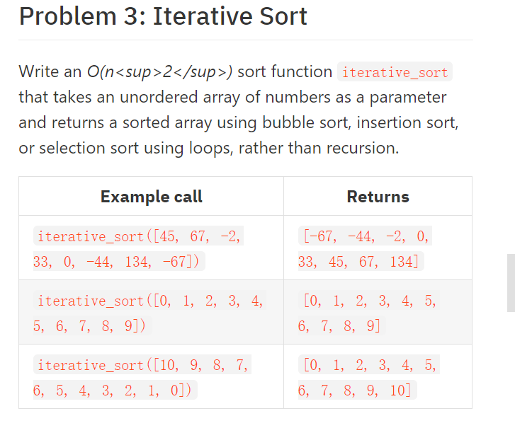 Solved Problem 3: Iterative Sort Write an O(n 2 ) | Chegg.com