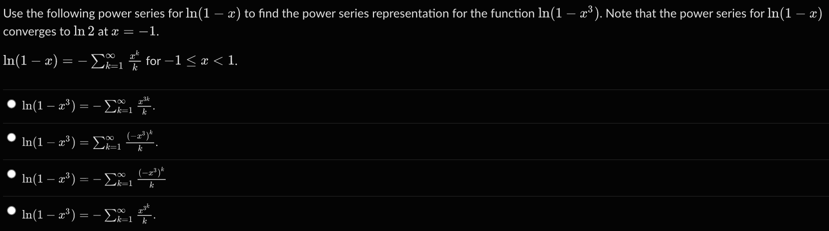 Solved Use the following power series for ln(1−x) to find | Chegg.com