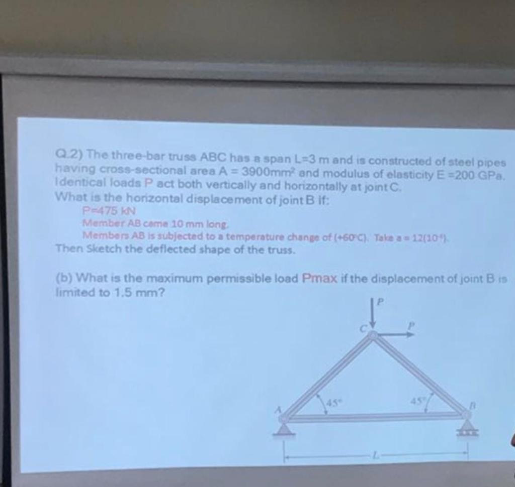 Solved Q2) The three-bar truss ABC has a span L=3 m and is | Chegg.com
