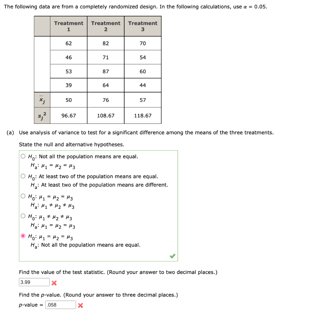Solved following data are from a completely randomized | Chegg.com