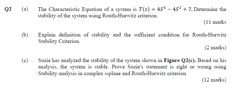 Solved Q2 (a The Characteristic Equation of a system is T(s) | Chegg.com