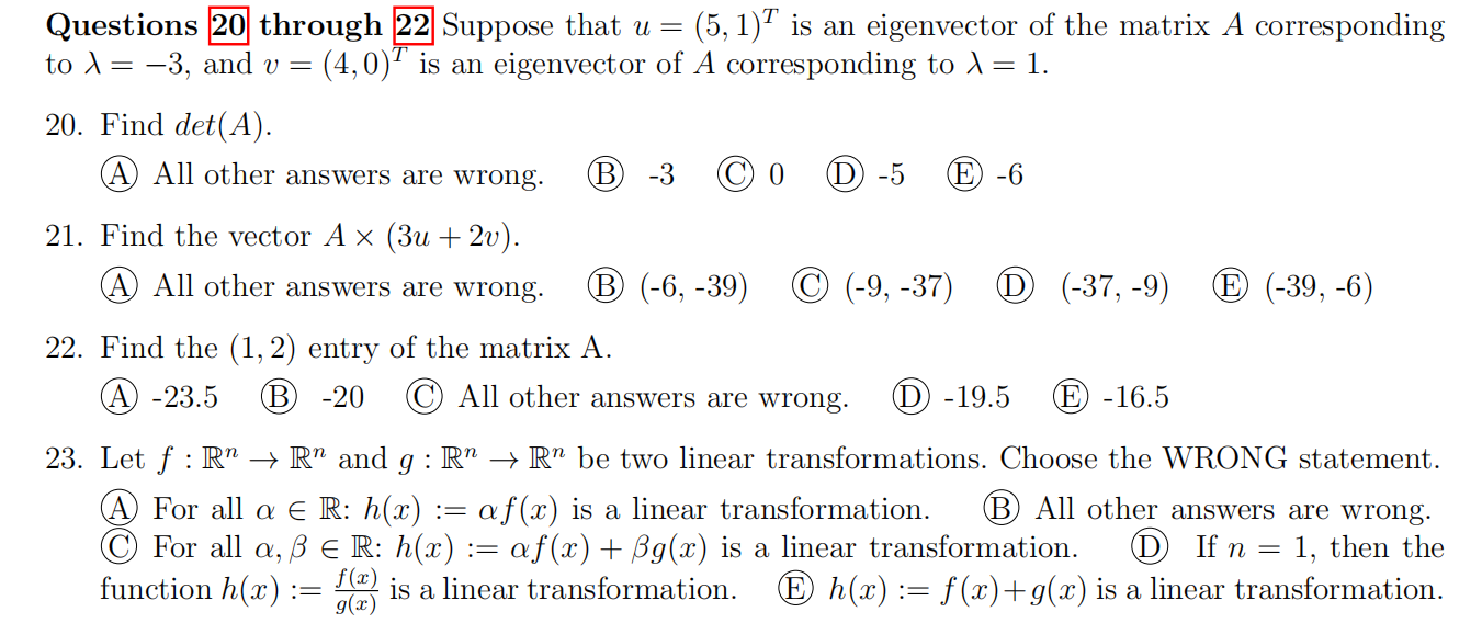 Solved Questions 20 through 22 Suppose that \\( u=(5,1)^{T} | Chegg.com