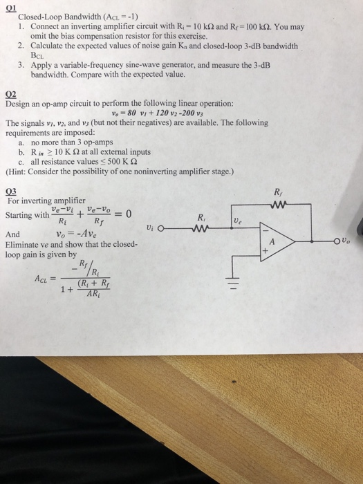Solved ρ1 Closed-Loop Bandwidth (AcL -1) 1. Connect an | Chegg.com