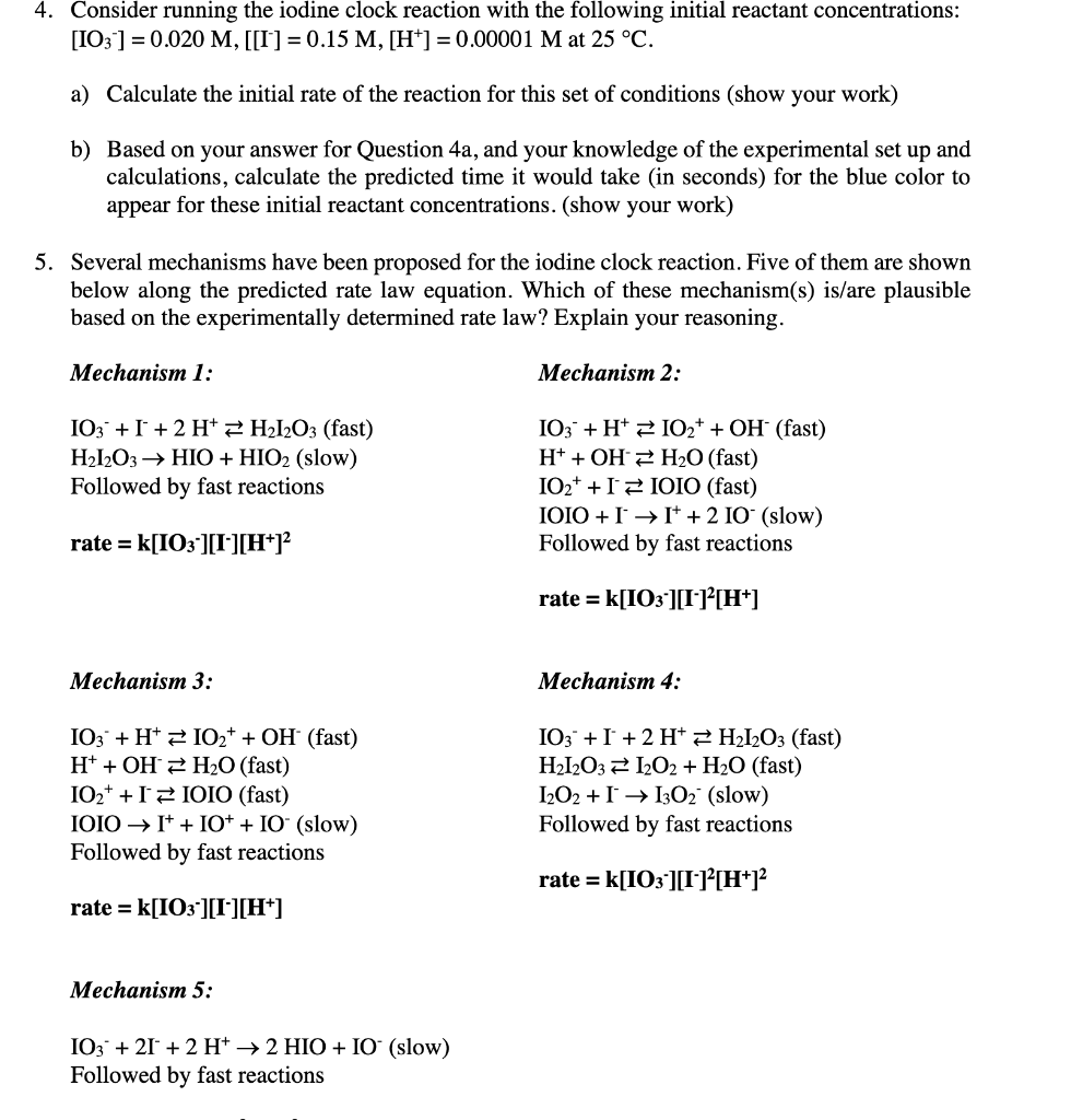Solved Assignment: Kinetic Analysis of the lodine Clock | Chegg.com