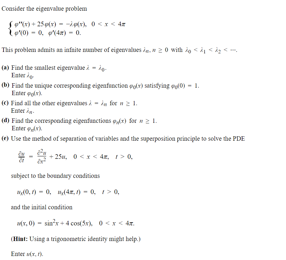 Solved Consider the eigenvalue problem | Chegg.com