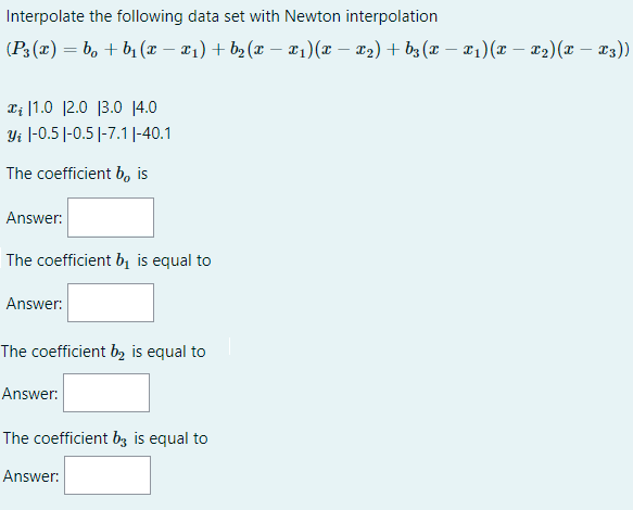 Solved Interpolate the following data set with Newton | Chegg.com