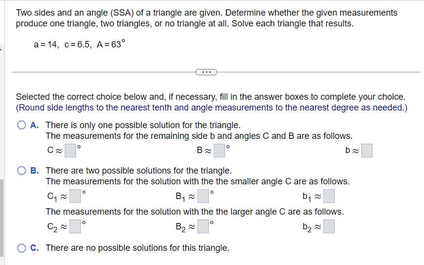Solved Two sides and an angle (SSA) of a triangle are given. | Chegg.com