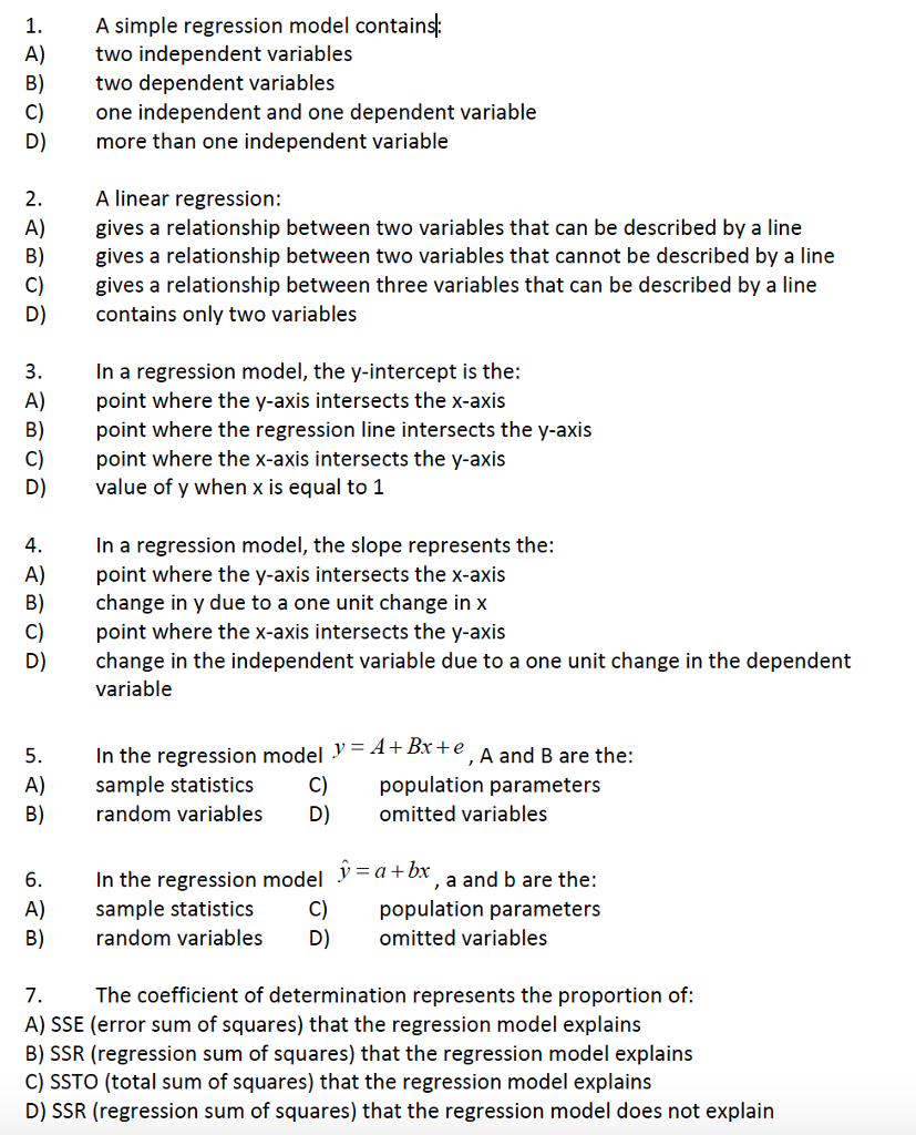Solved 1.Asimple regression model contains A)two independent | Chegg.com