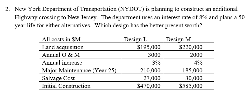 Solved 2. New York Department of Transportation (NYDOT) is | Chegg.com