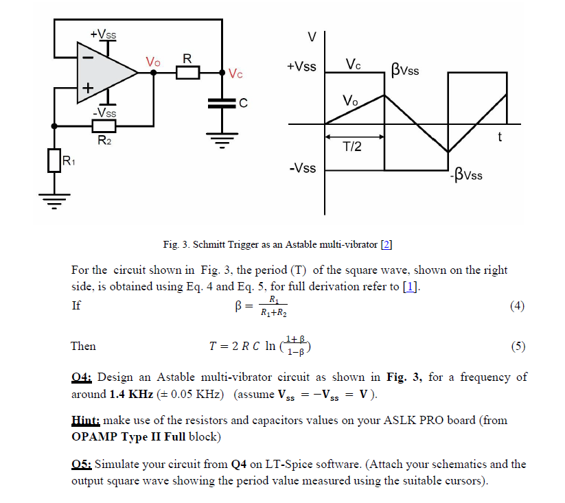 +Vss Vo R Vss T/2 -Vss Vss Fig. 3. Schmitt Trigger as | Chegg.com